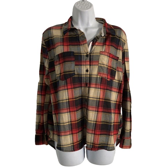 Eden & Olivia | Tops | Eden Olivia Red Plaid Knit Flannel Shirt Ls Roll ...